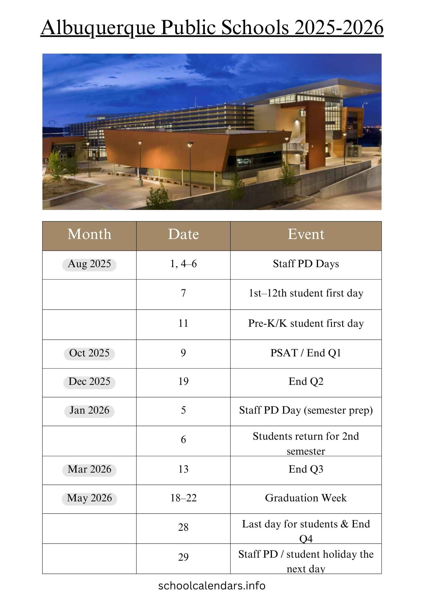 Albuquerque Public Schools Calendar 2025