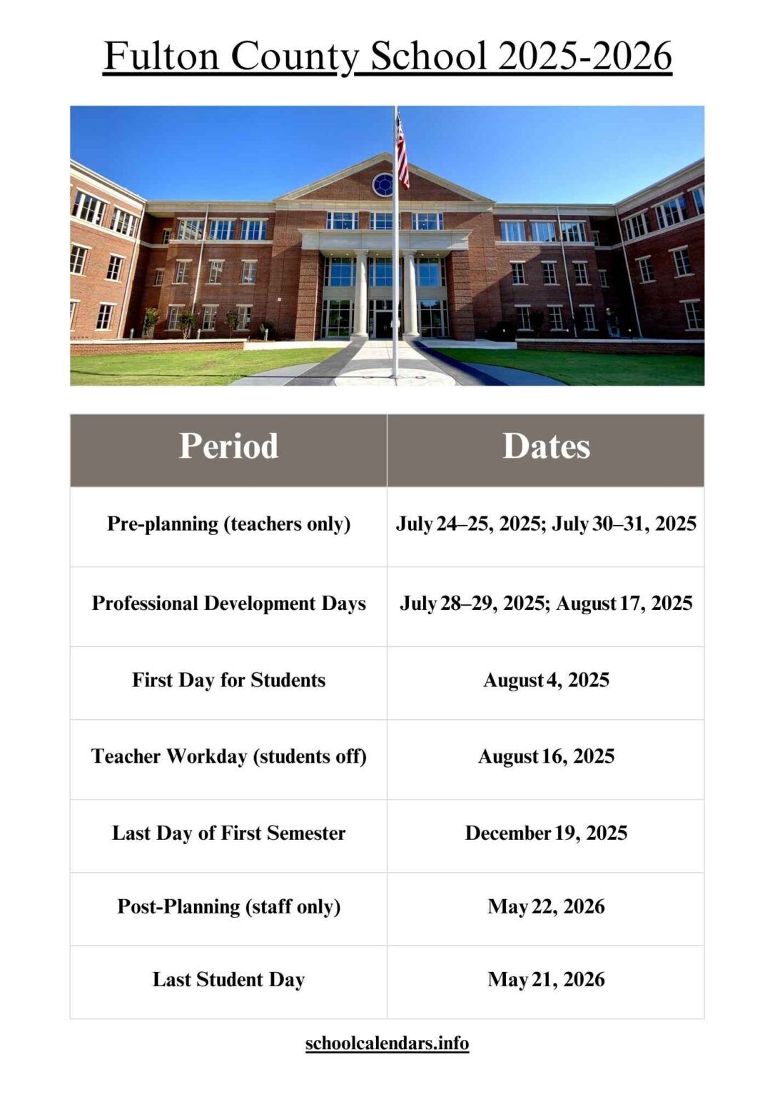 Fulton County School Calendar Dates 2025