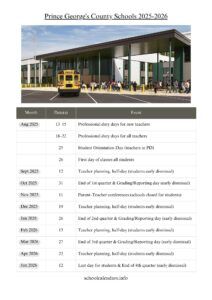 Prince George's County Schools Calendar 2025-2026 [Holidays]