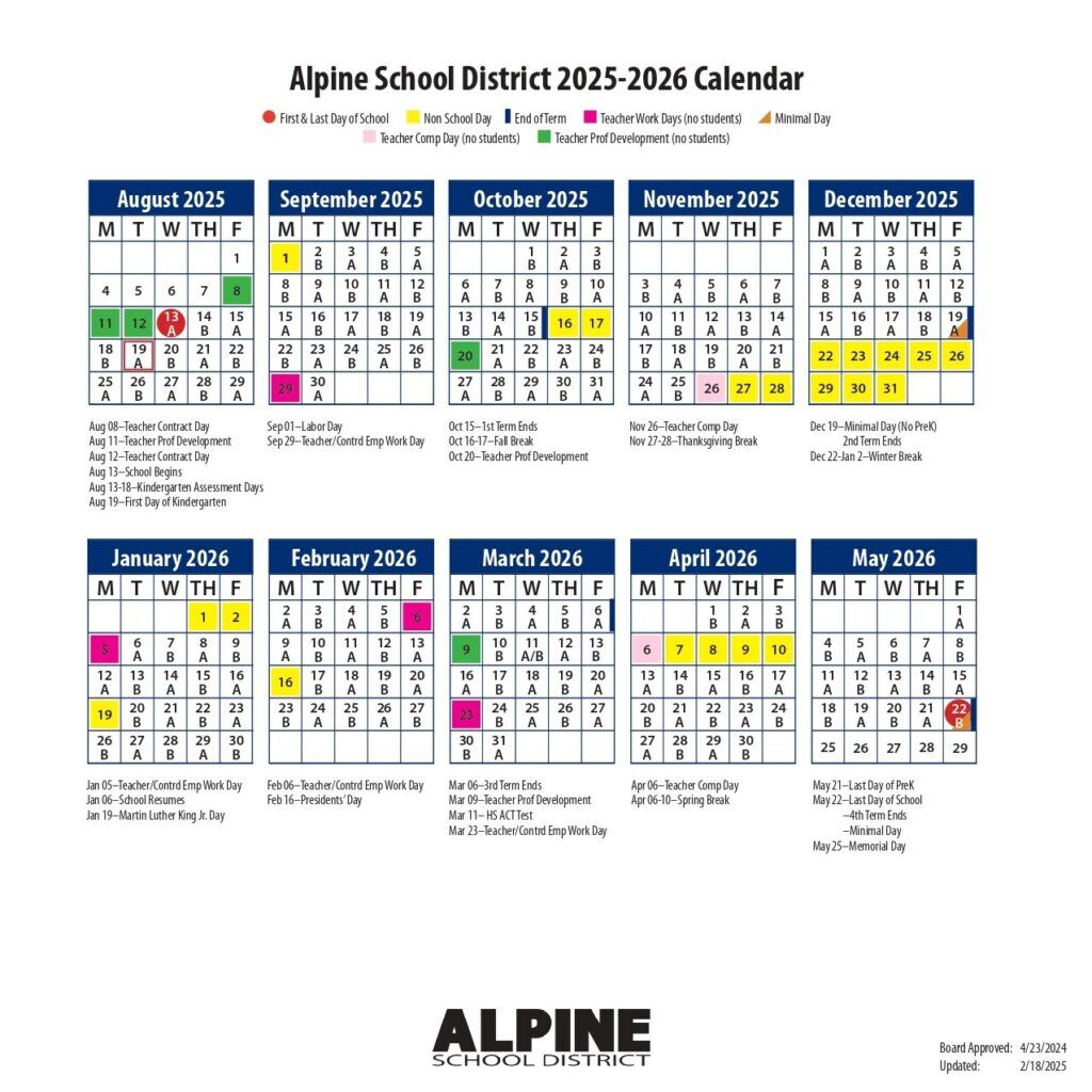 Alpine School District Calendar 2025-2026 [Holidays]