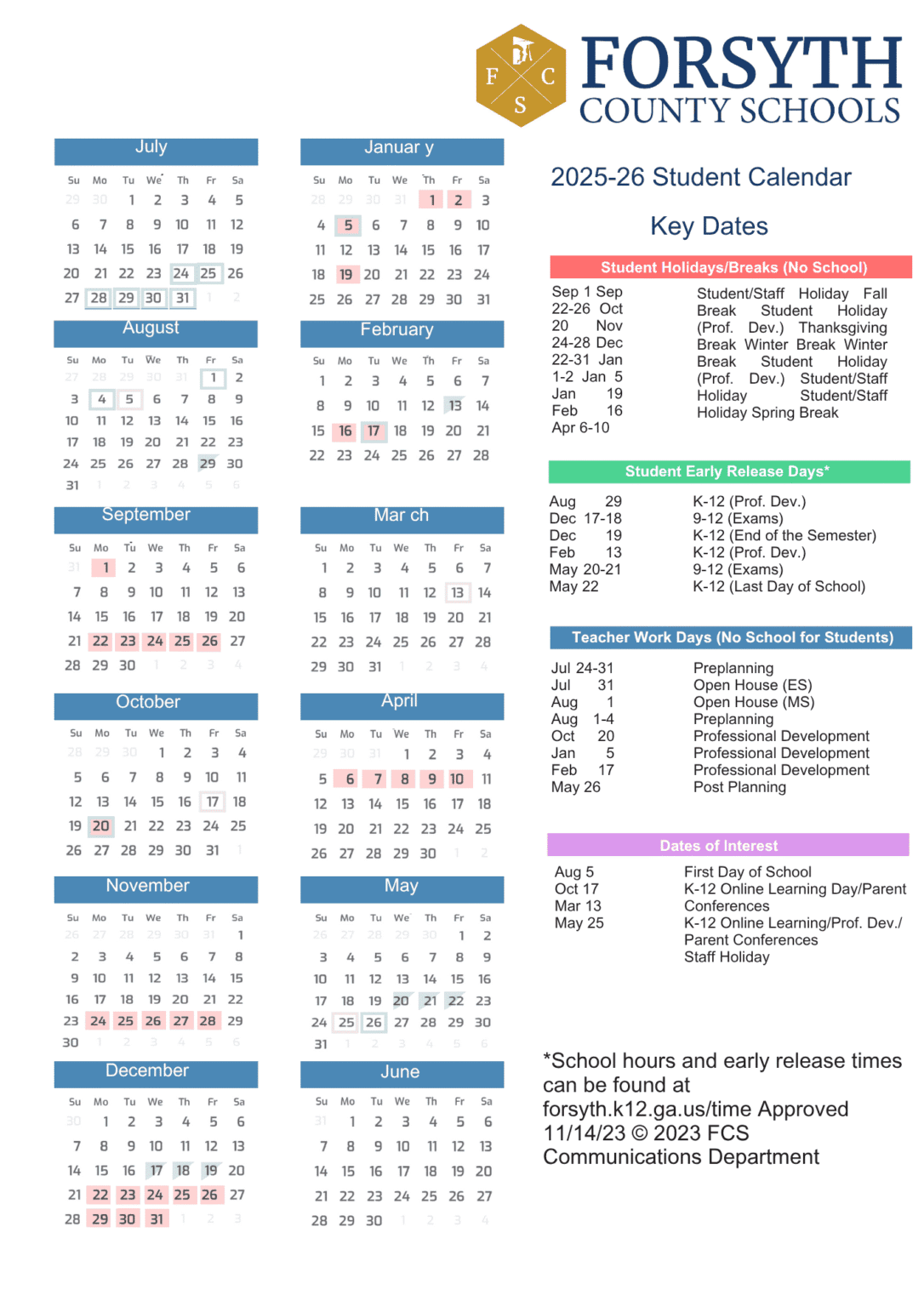Forsyth County School Calendar Date Info