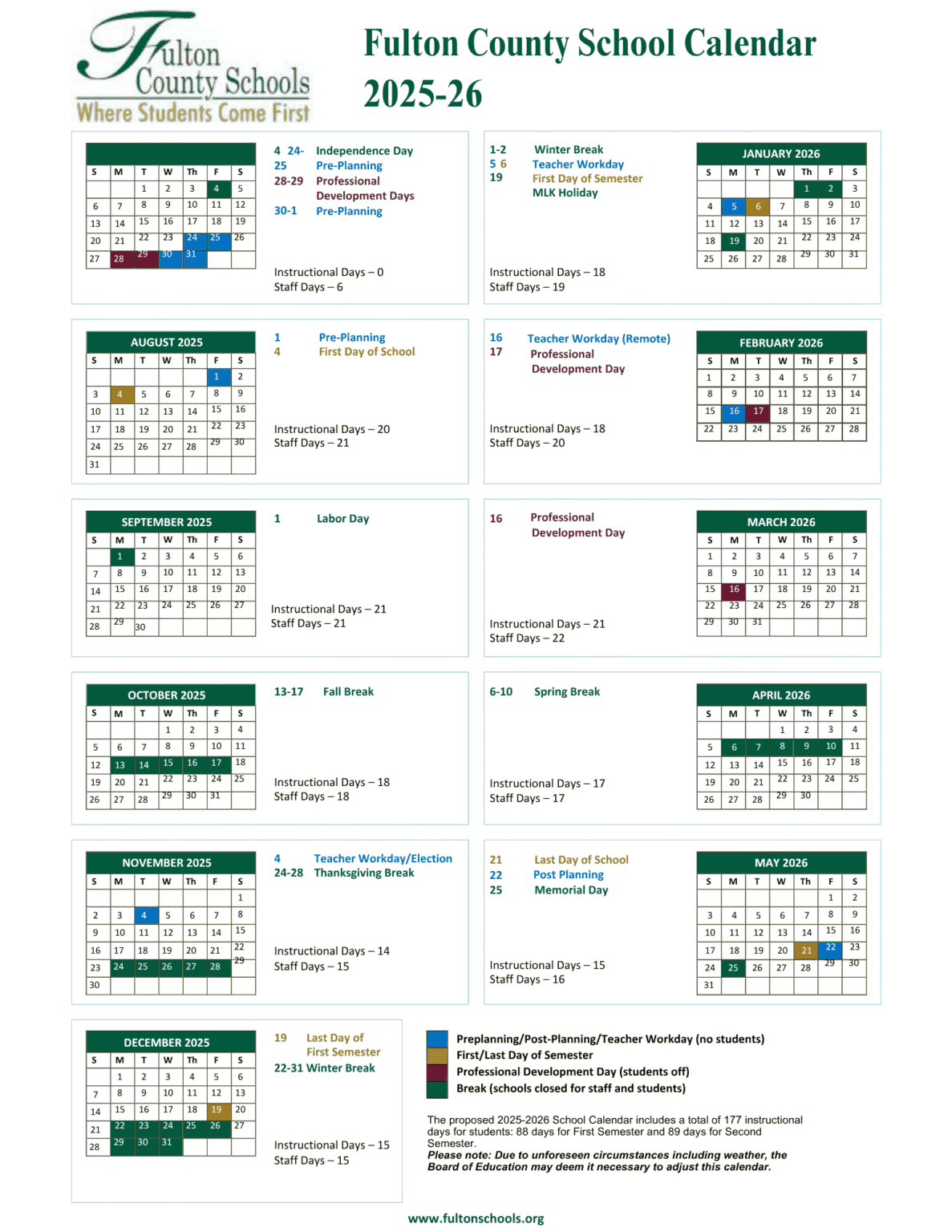 Fulton County School Calendar Dates 2025