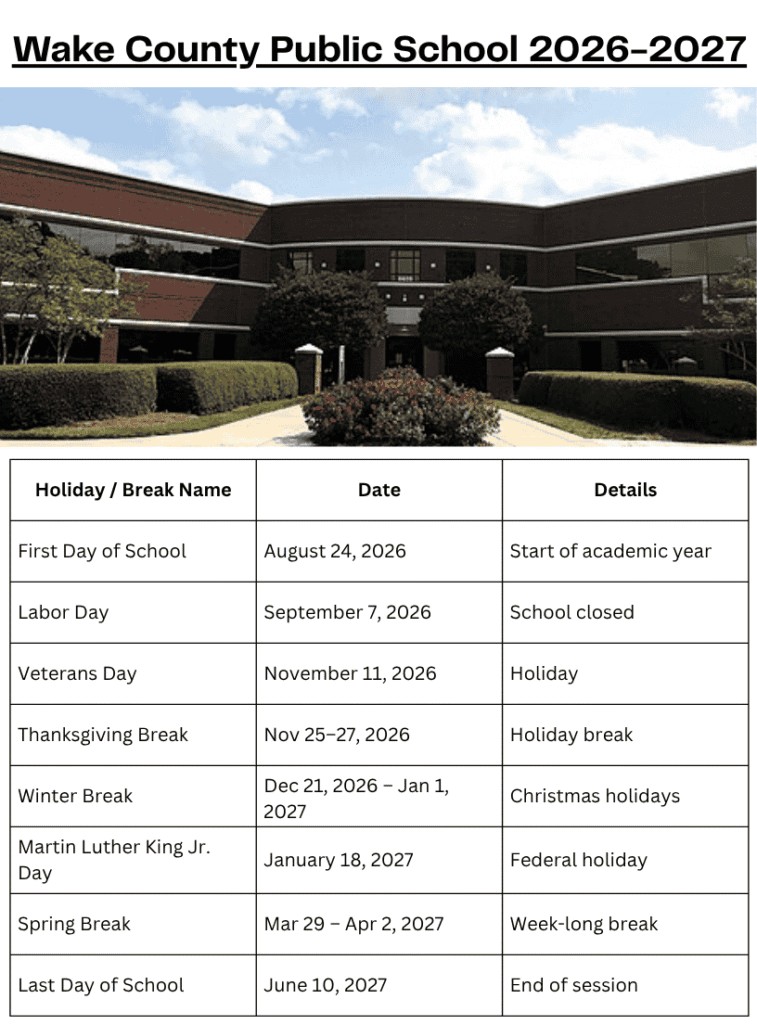 Wake County Public Schools Calendar 2026–2027